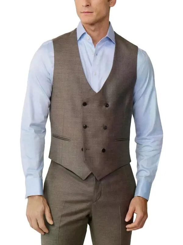 HACKETT  Double-breasted Wool Twill Waistcoat - Neutrals