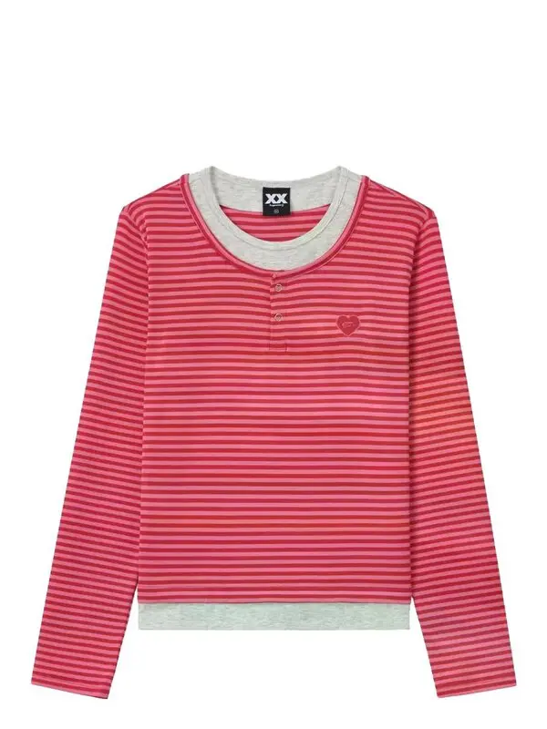 FINGERCROXX Striped Layered Long Sleeve T-shirt - Pink