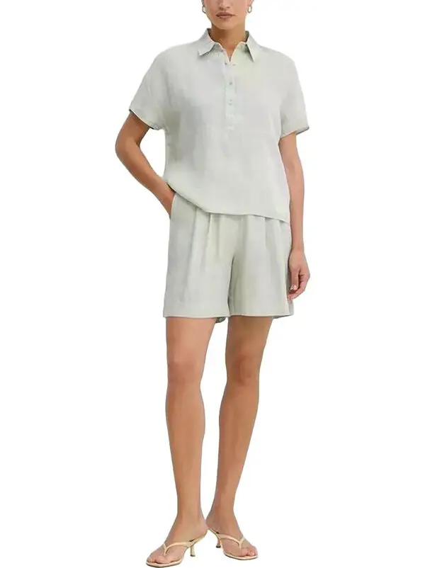BENETTON Short Sleeve Linen Polo Shirt - Green