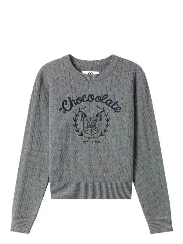 CHOCOOLATE Embroidered Cable-knit Sweater - Grey