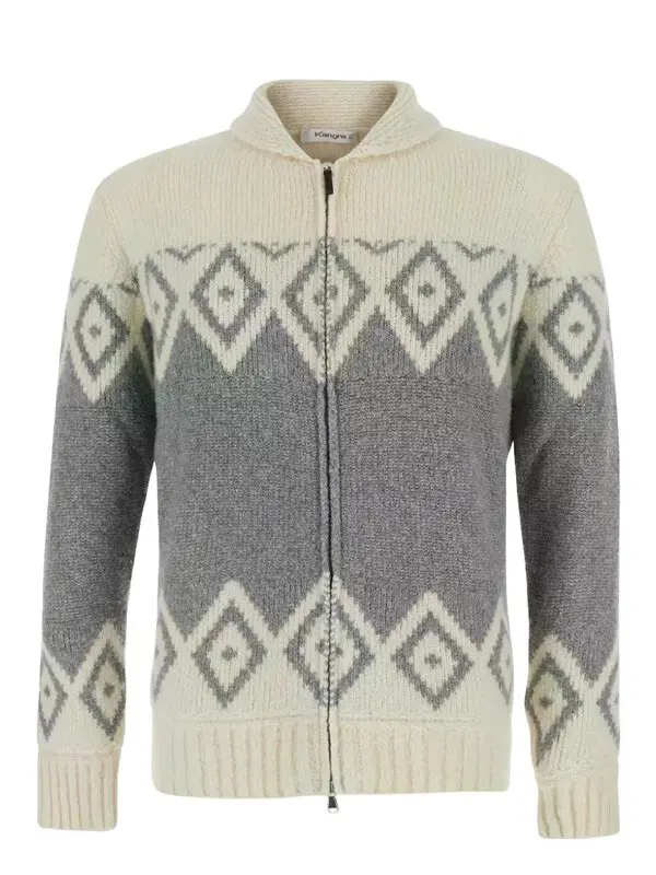 KANGRA Geometric Pattern Zip-up Cardigan - Grey