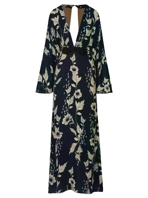 Johanna Ortiz Floral Print Silk Maxi Dress - Blue