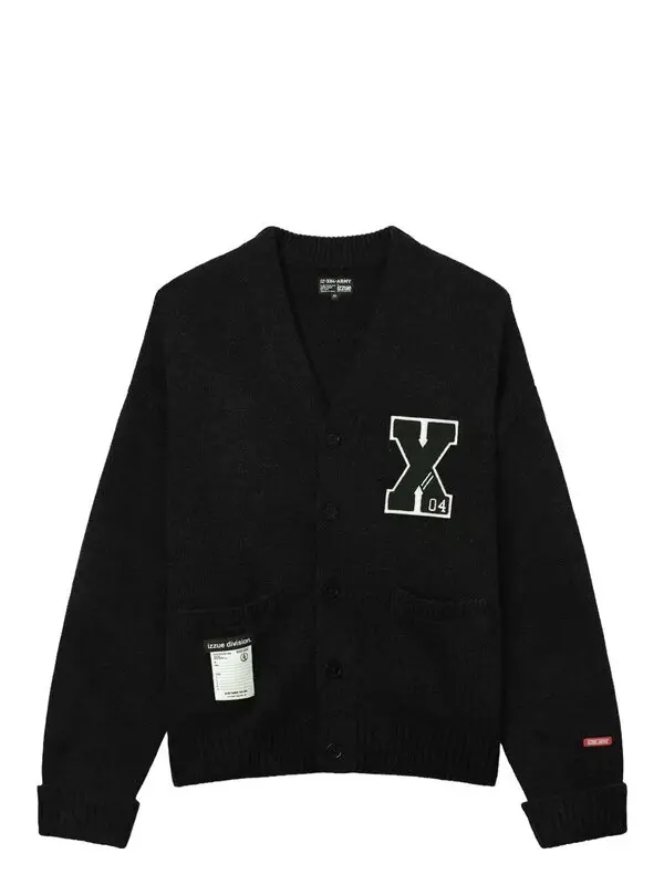 Izzue Logo Patch V-neck Cardigan - Black