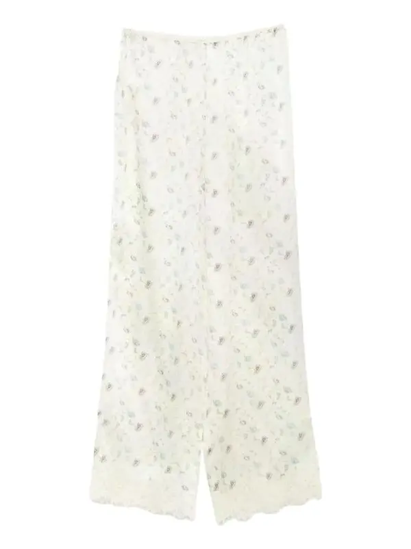 DÔEN Felise Floral-print Lace-trim Trousers - Neutrals