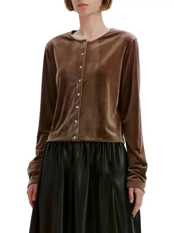 TOUT A COUP Velvet-effect Press-stud Blouse - Brown