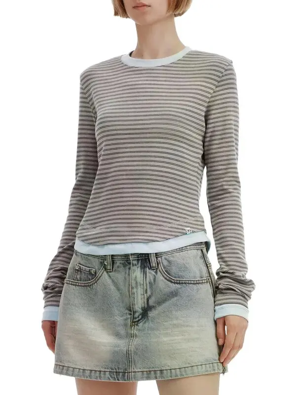 MINI CREAM Striped Layered-effect T-shirt - Grey
