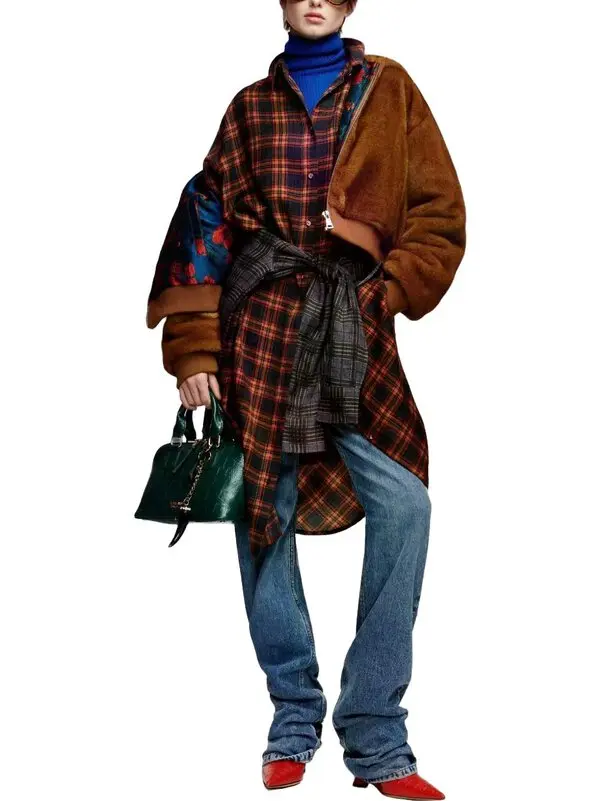 Essentiel Antwerp Checked Trompe-l'œil Shirt Dress - Orange