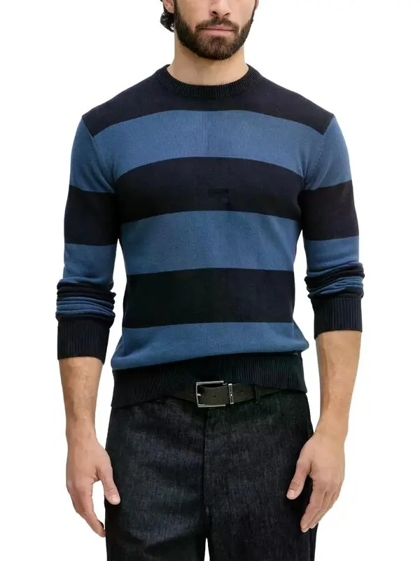BENETTON Horizontal Stripe Crew Neck Pullover - Blue