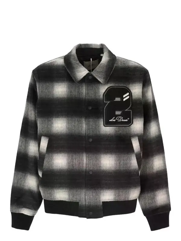 LES DEUX Plaid Logo Patch Bomber Jacket - Black