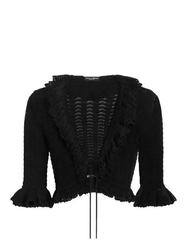 Dolce & Gabbana Crochet Cardigan With Ruffle Trim - Black