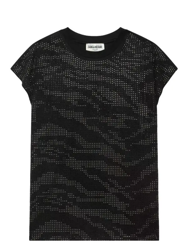 Zadig&Voltaire Cloe Rhinestone Embellished Zebra Print Cotton Tank Top - Black