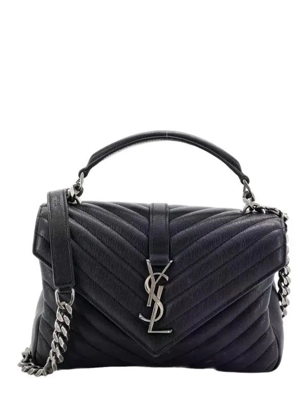 Saint Laurent Monogram College Bag Matelasse Chevron Leather Medium Crossbody Bag - Black