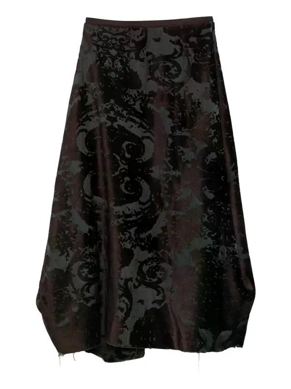 MARC LE BIHAN Damask Pattern Raw Edge Midi Skirt - Brown