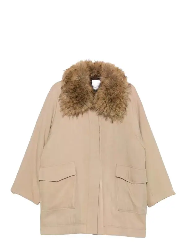 CENERE GB Faux Fur Trimmed Coat - Neutrals