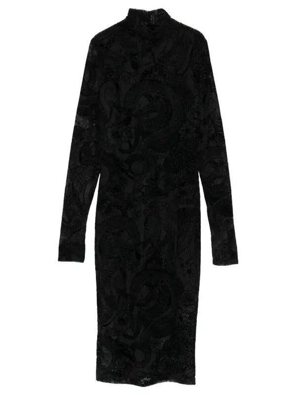 Just Cavalli Mock-neck Long-sleeve Midi Dress - Black