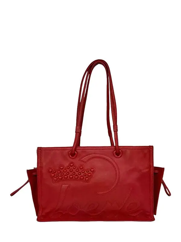 Loewe Studded Crown Leather Tote Bag - Red
