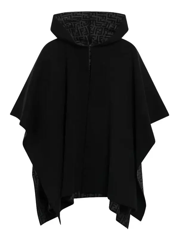 Fendi Ff Zucca Logo-pattern Hooded Poncho - Black
