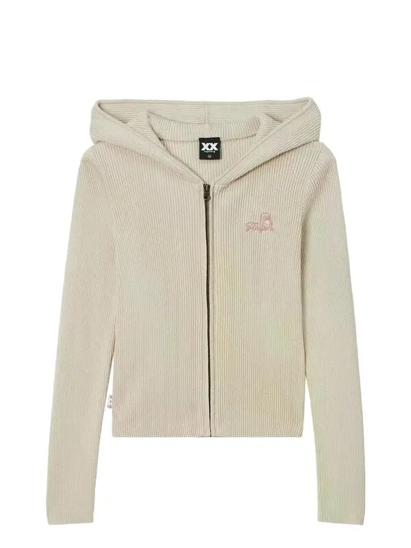 FINGERCROXX Logo-embroidered Zip-up Cardigan - Neutrals