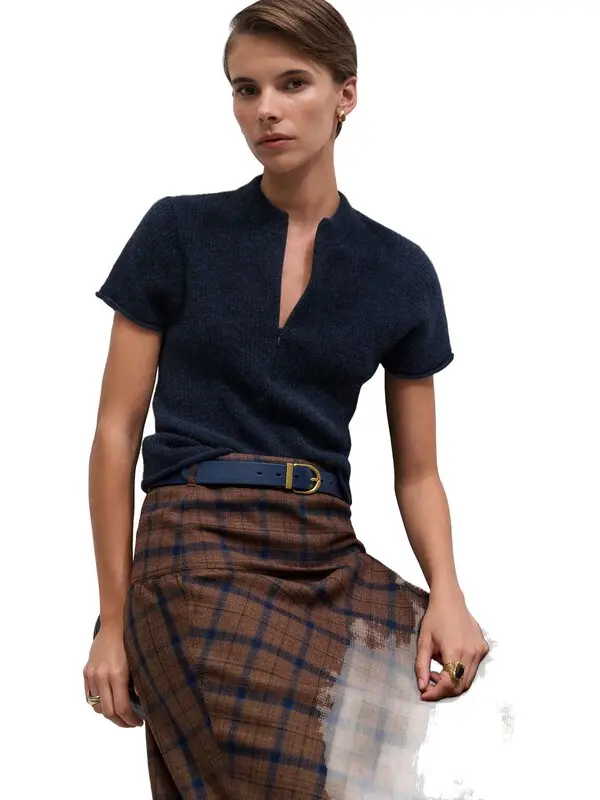 ME+EM Responsible Alpaca Half Zip Baby Tee + Scarf - Navy