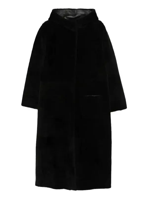 Simonette Ravizza Hooded Shearling Coat - Black