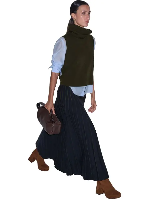 ME+EM Merino Stripe Pleat Knit Maxi Skirt - Navy/olive