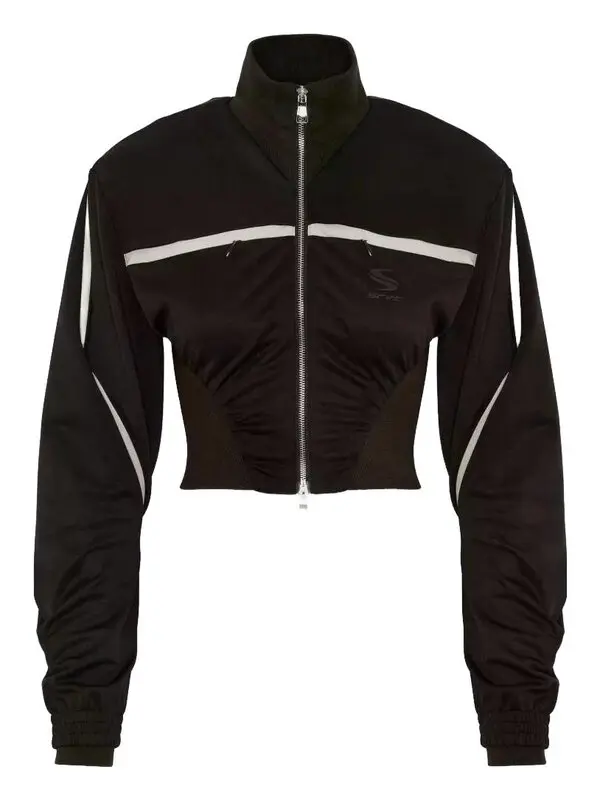 SRVC STUDIO Cropped Track Jacket With Ruched Detailing - Brown