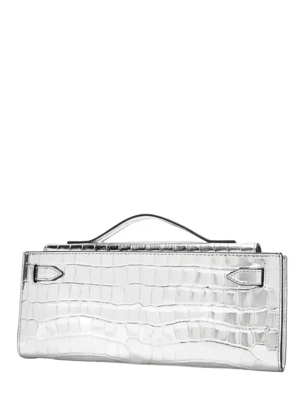Veronica Beard Dash Metallic Croc-embossed Leather Clutch - Silver