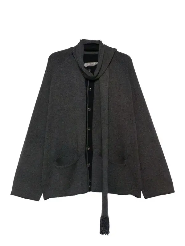 ZIGGY CHEN Knitted Cardigan With Integrated Scarf - Grey