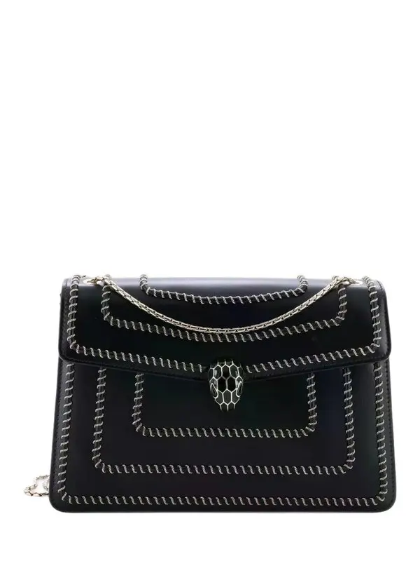 BVLGARI Serpenti Forever Embellished Leather Medium Shoulder Bag - Black