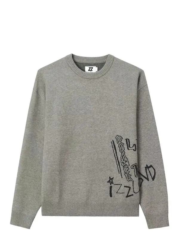 Izzue Graphic Print Crew Neck Sweater - Grey