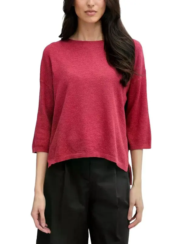 BENETTON Herringbone-knit Three-quarter-sleeve Sweater - Red