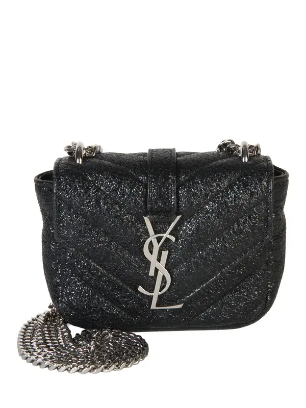 Saint Laurent Metallic Matelasse Micro Monogram Crossbody Bag - Black
