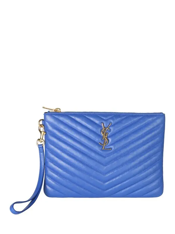 Saint Laurent Monogram Calfskin Pouch - Blue