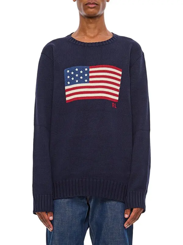 Polo Ralph Lauren Long Sleeve American Flag Sweater - Blu