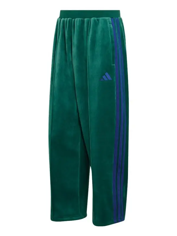 Adidas Stadium Loose Fit Velour Full Length Open Hem Trackpants Green - Collegiate Green
