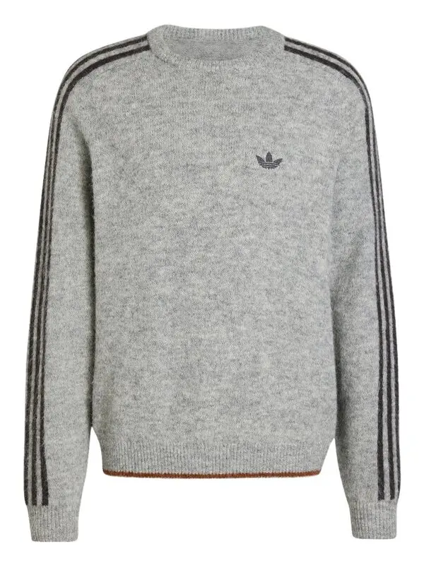 Adidas 3 Stripes Fluffy Knit Crew Jumper - Medium Grey Heather