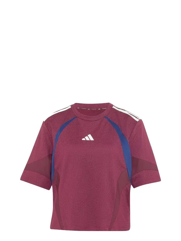 Adidas Hyperglam 3-stripes Color Block Mesh T-shirt - Maroon