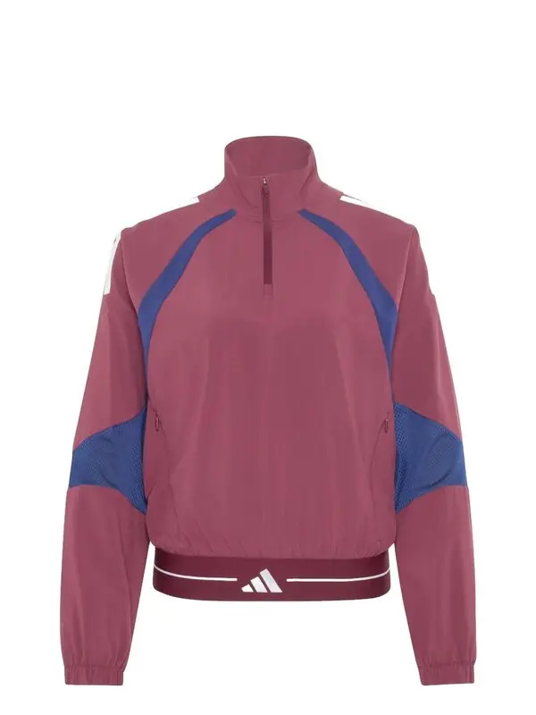 Adidas Hyperglam 3-stripes Color Block Woven 1/4 Zip Track Top - Maroon