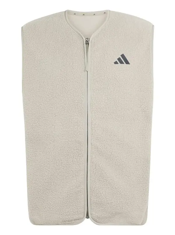 Adidas High Pile Fleece Vest With 3-stripes - Silver Pebble
