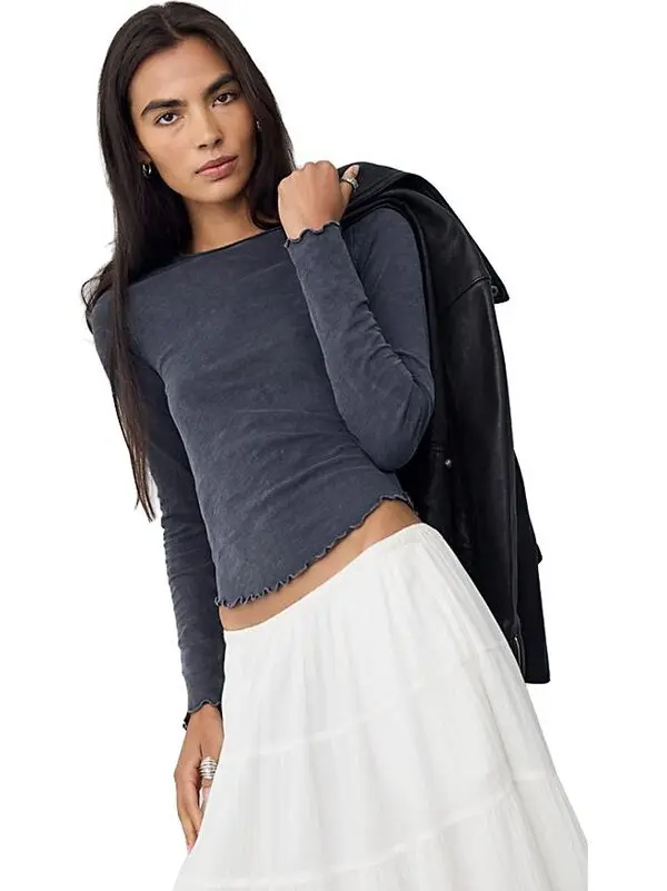 Free People We The Free Be My Baby Rework Top Long Sleeve Crewneck - Black