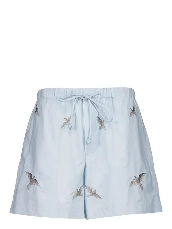 BAZISZT Embroidered Cotton Silk Shorts - Blue