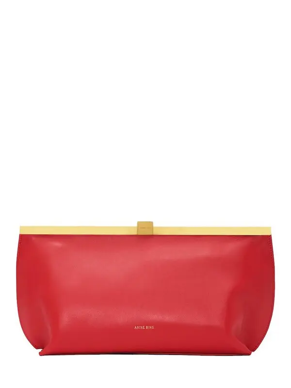 ANINE BING Sculptural Leather Clutch - Tango Red
