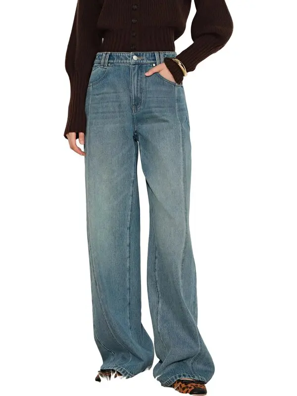 Fabrique Bert Buckle Back Barrel Leg Jeans In Cotton Denim - Blue