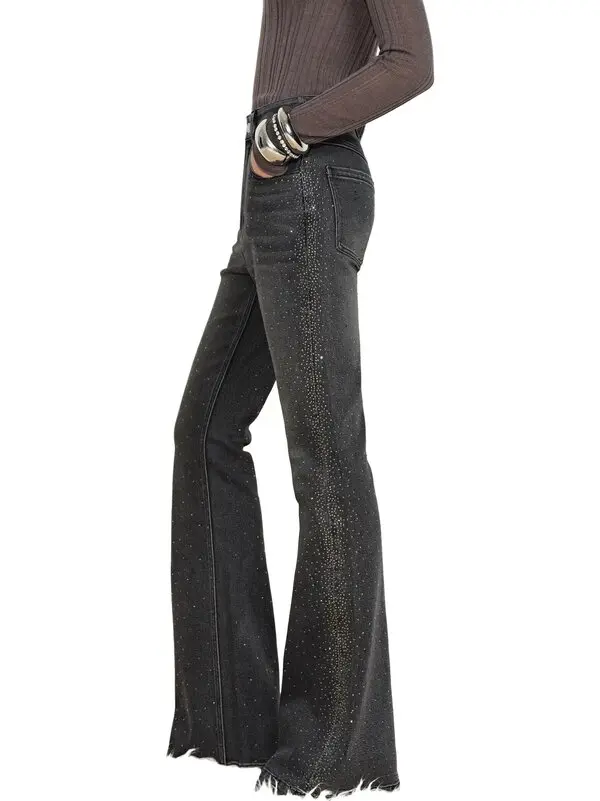 Fabrique Una Crystal Embellished Flared Jeans - Grey