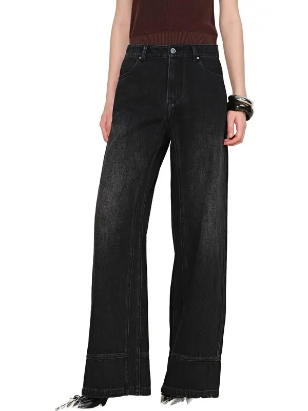 Fabrique Glaire Curved Yoke Wide Leg Jeans In Cotton Denim - Black