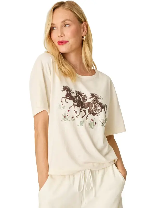 PJ Salvage Western Ways" Wild Horses Graphic T-shirt - Nude