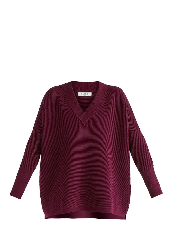PAISIE V-neck Ribbed Jumper - Purple
