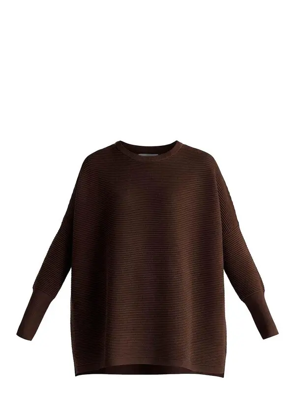 PAISIE Ribbed Jumper With Crew Neck And Drop Shoulder - Brown