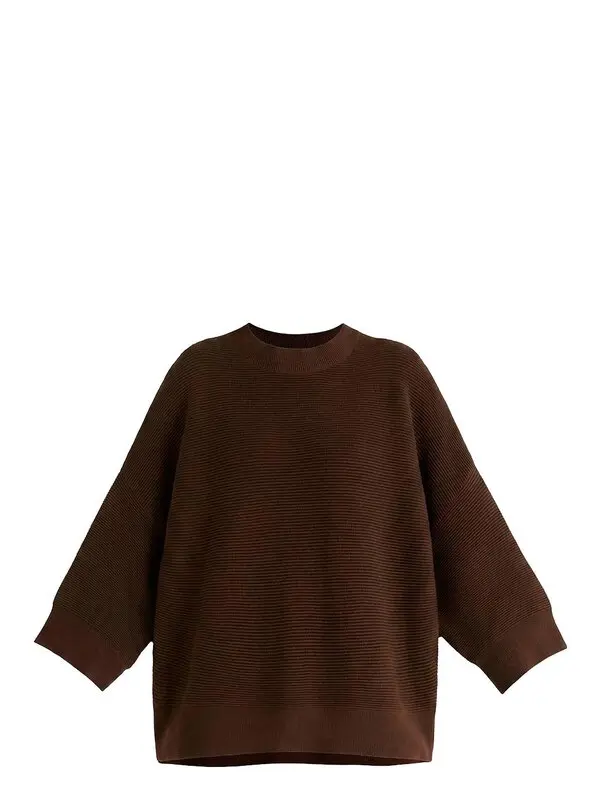 PAISIE Mock Neck Cropped Sleeve Ribbed Jumper - Brown
