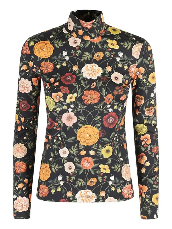 La DoubleJ Floral High-neck Long-sleeve Top - Black